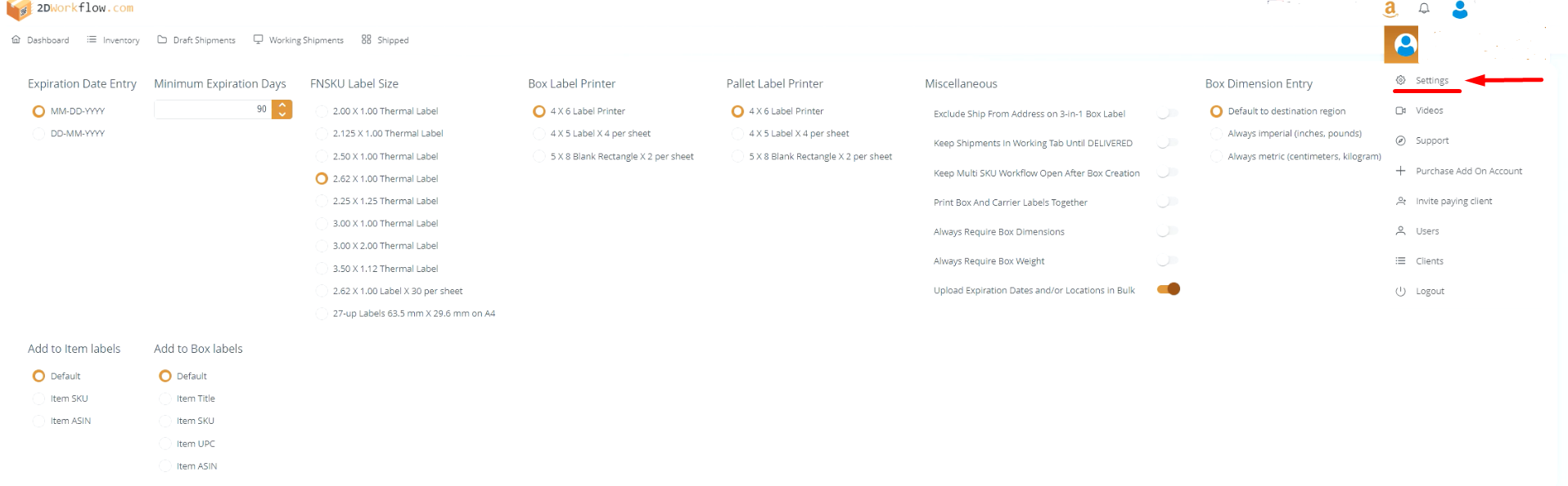 2. Select Your Label Preferences – 2D Workflow