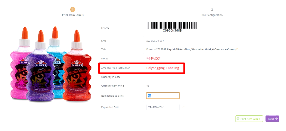 9. How to See Amazon Prep Instructions – 2D Workflow