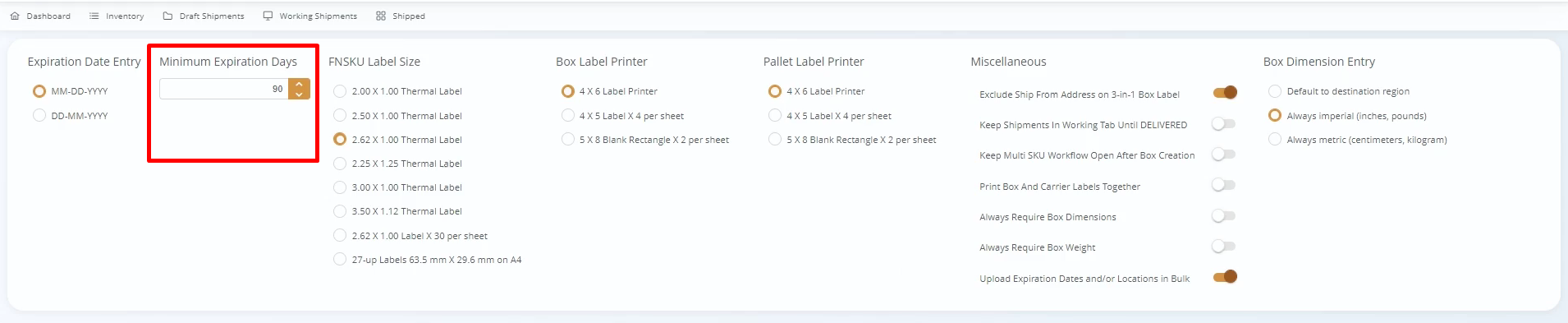 4. How to Change the Minimum Allowable Expiration Date – 2D Workflow