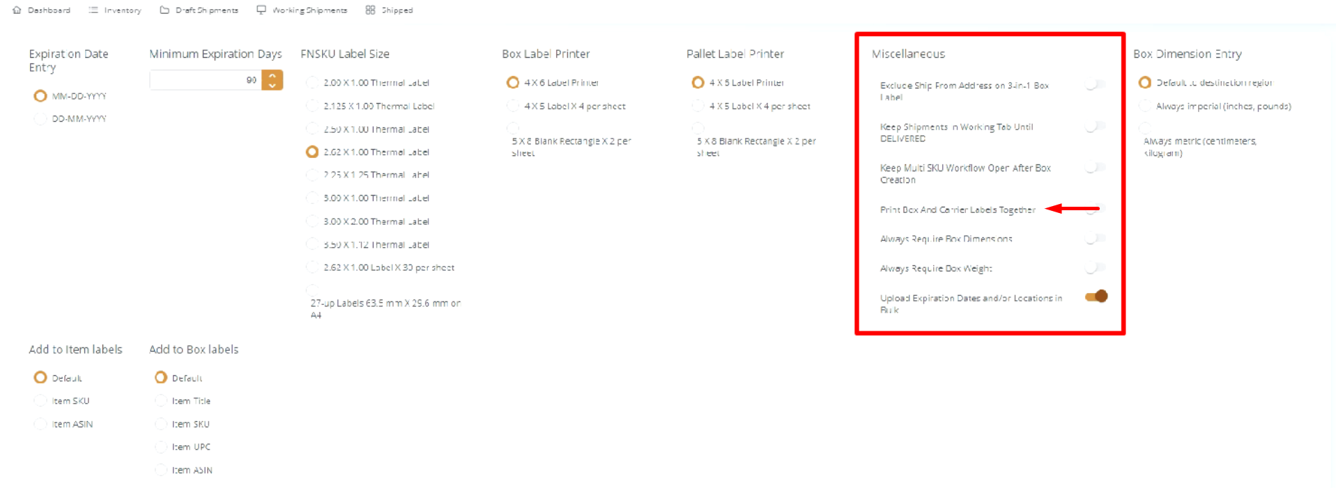 6. Print Box and Carrier Labels Together Setting – 2D Workflow