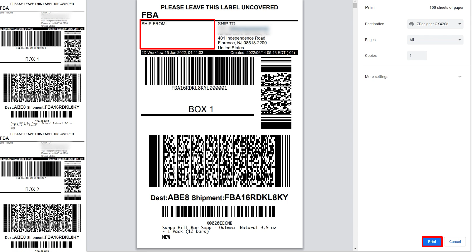4. Exclude 'Ship From' Address on 3-in-1 Box Label Setting – 2D Workflow