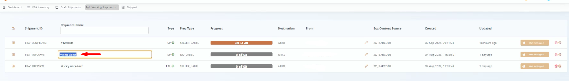 28. How to Change the Name of my Working Shipment – 2D Workflow