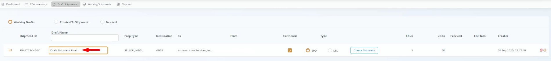 How to Change the Name of My Draft Shipment – 2D Workflow