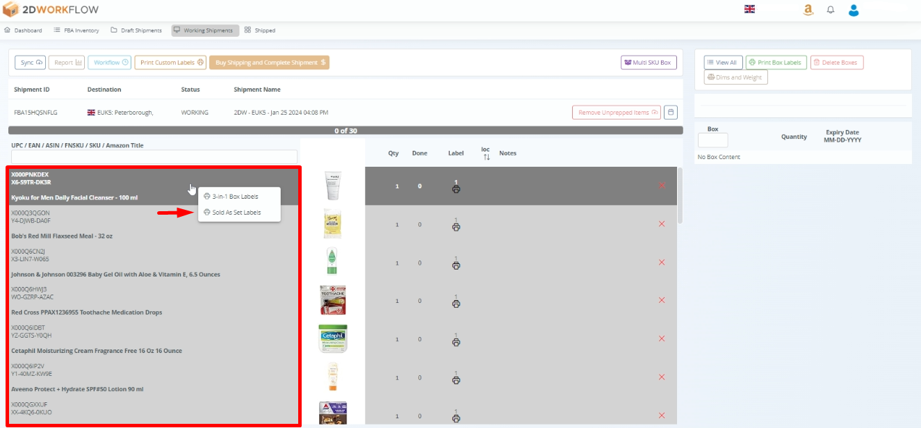 11. How to Print Custom "Sold-As-Set" Labels – 2D Workflow