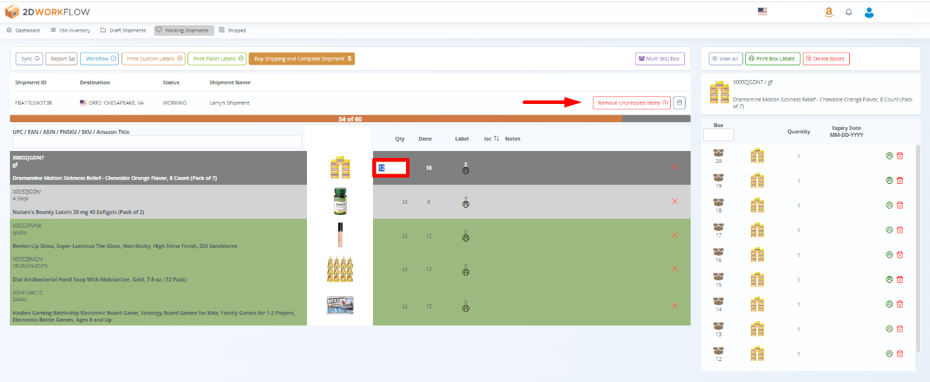 1. LTL/FTL Shipments and Product Prep (Shipping Pallets) – 2D Workflow