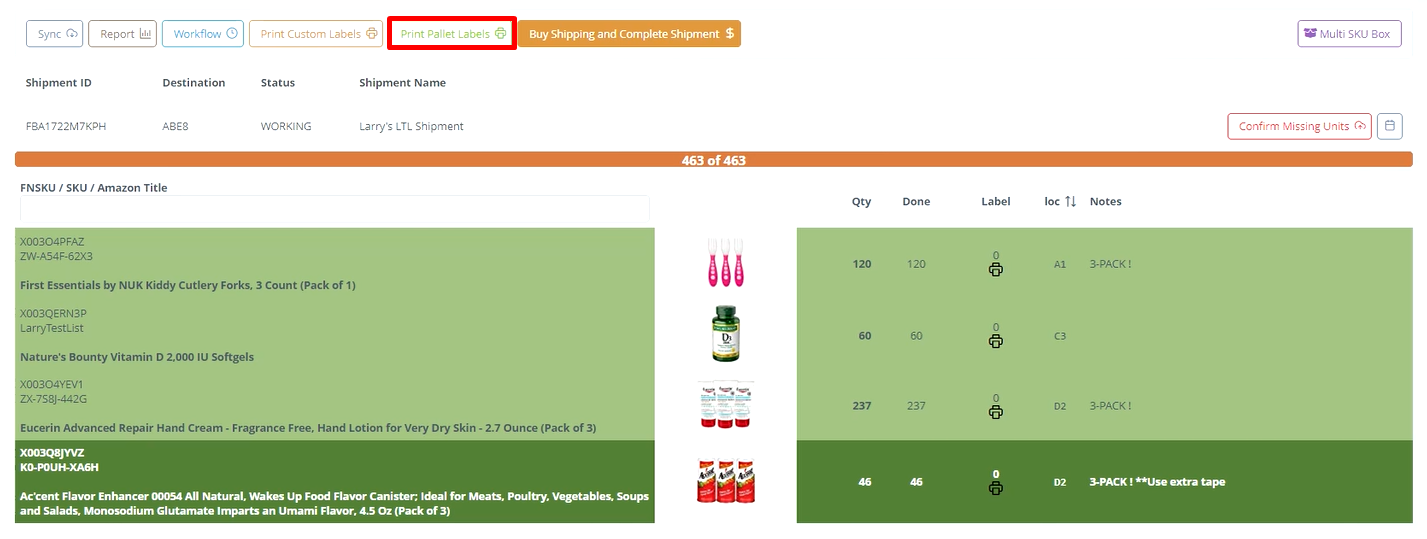 1. LTL/FTL Shipments and Product Prep (Shipping Pallets) – 2D Workflow