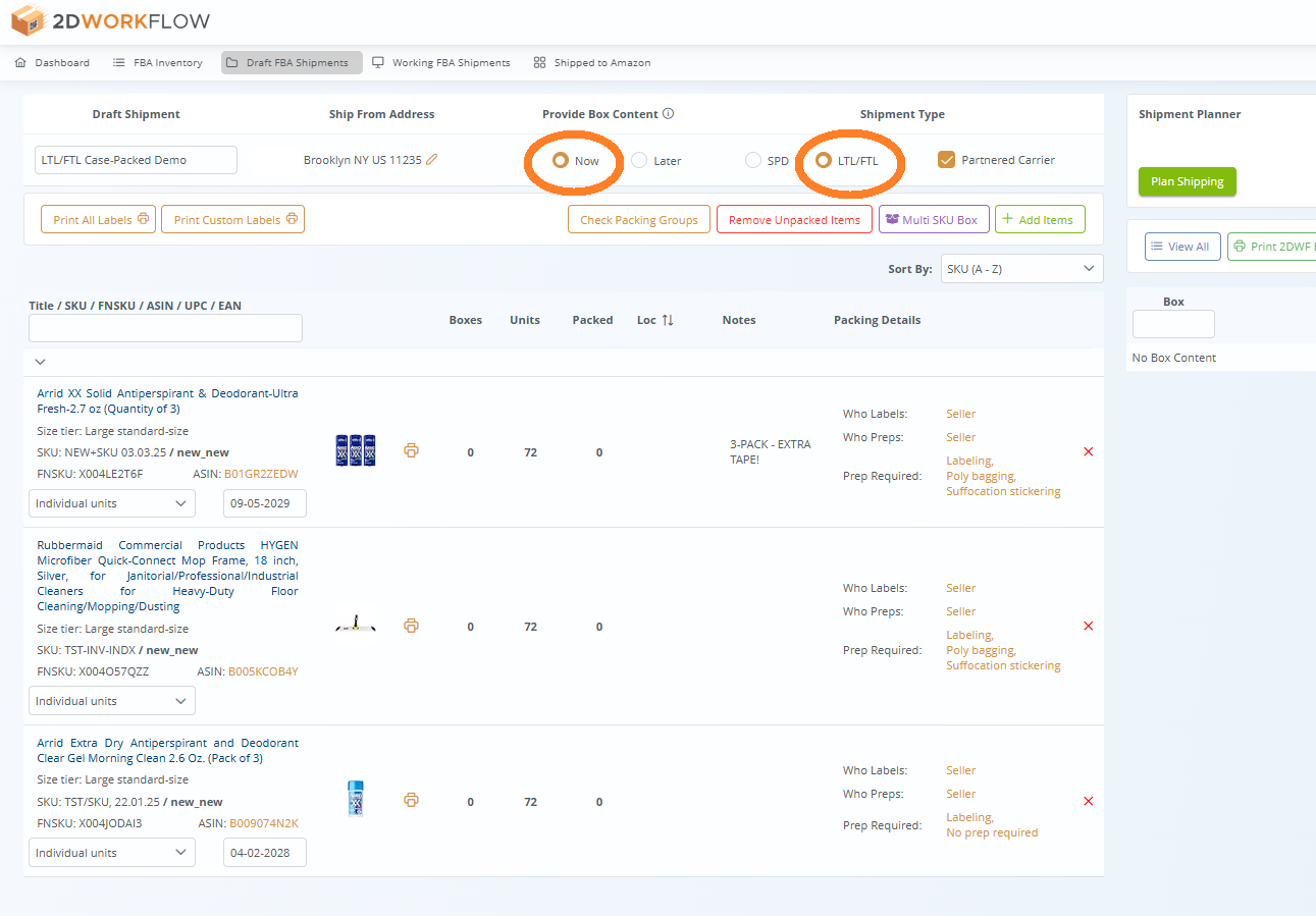 5. LTL/FTL Workflow (Pallet Shipments - Case Packed) – 2D Workflow
