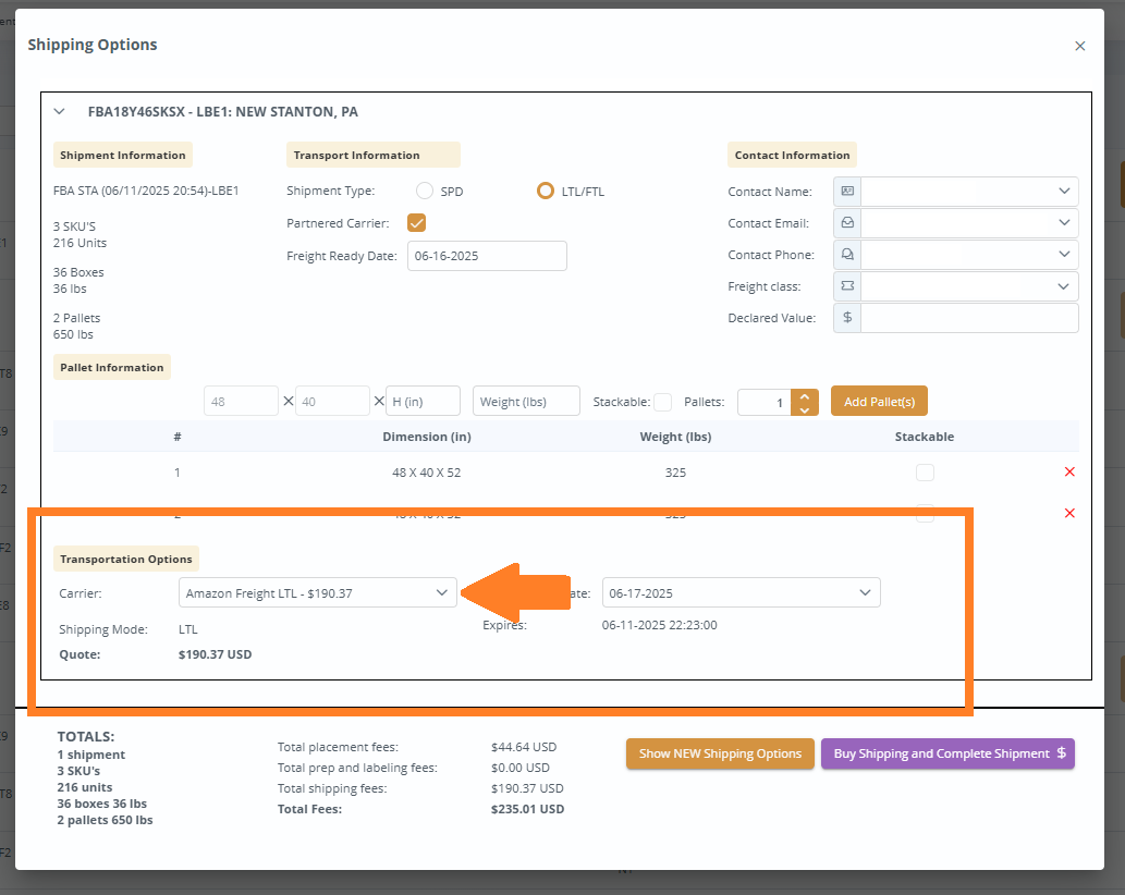 4. LTL/FTL Workflow (Pallet Shipments - Individual Items) – 2D Workflow