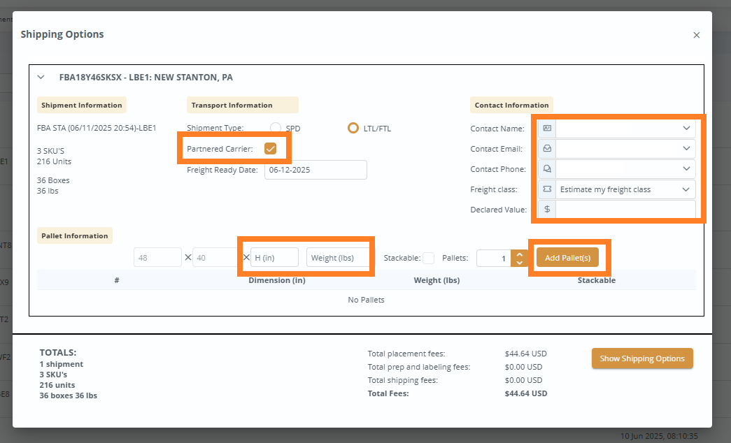 4. LTL/FTL Workflow (Pallet Shipments - Individual Items) – 2D Workflow